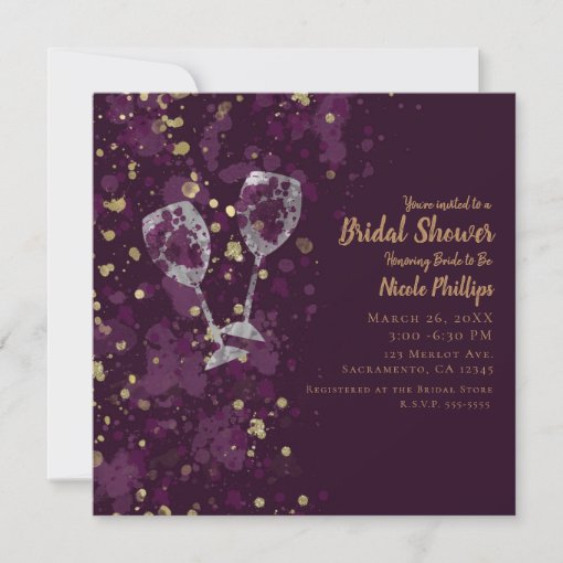 Purple & Gold Splatter Red Wine Modern Party Invitation | Zazzle