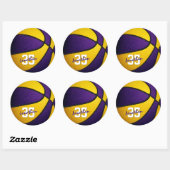 purple gold team colors boys girls basketball classic round sticker ...