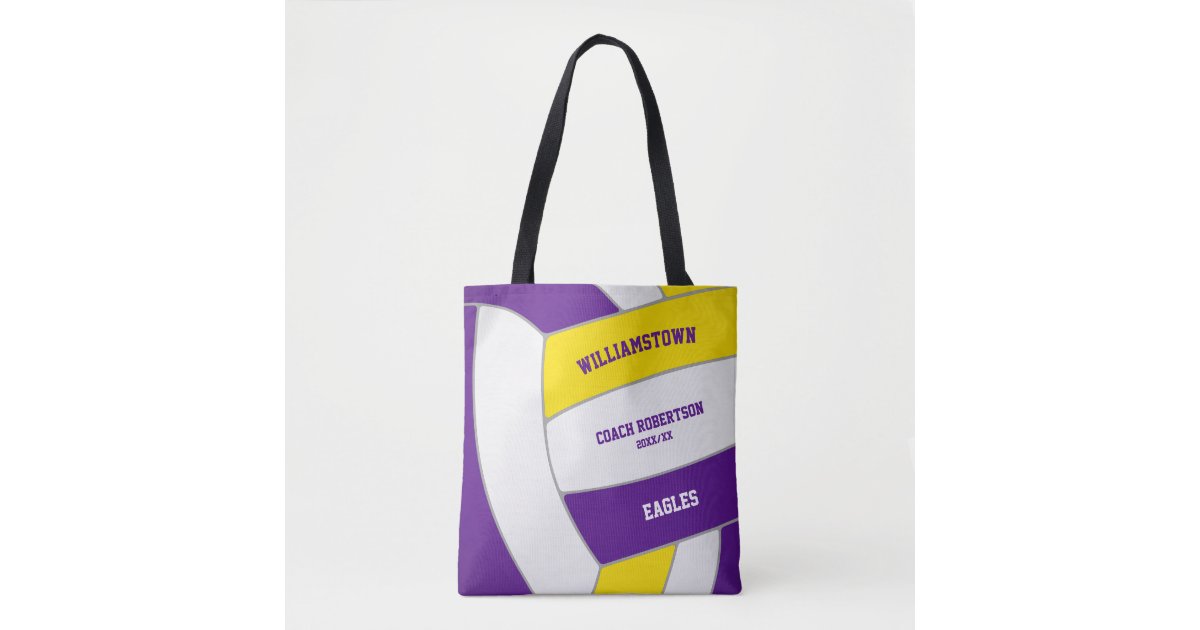 purple gold team colors volleyball athlete coach tote bag | Zazzle