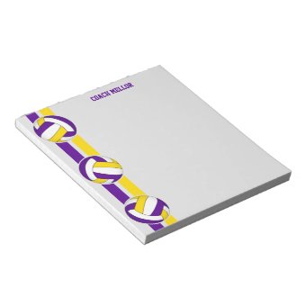 purple gold team colors volleyball coach custom notepad | Zazzle