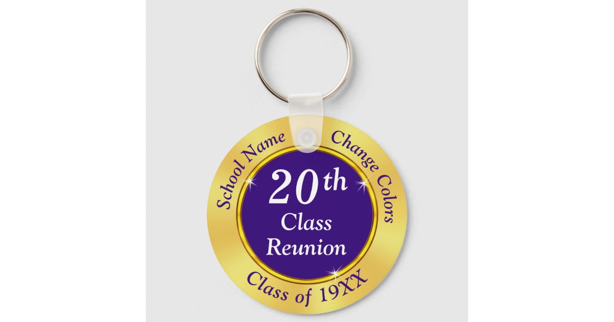 Purple, Gold, White, 20th Class Reunion Souvenirs Keychain | Zazzle