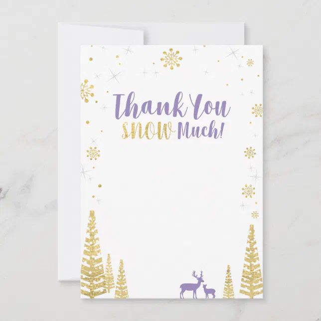 Purple & Gold Winter Matching Thank you note card | Zazzle