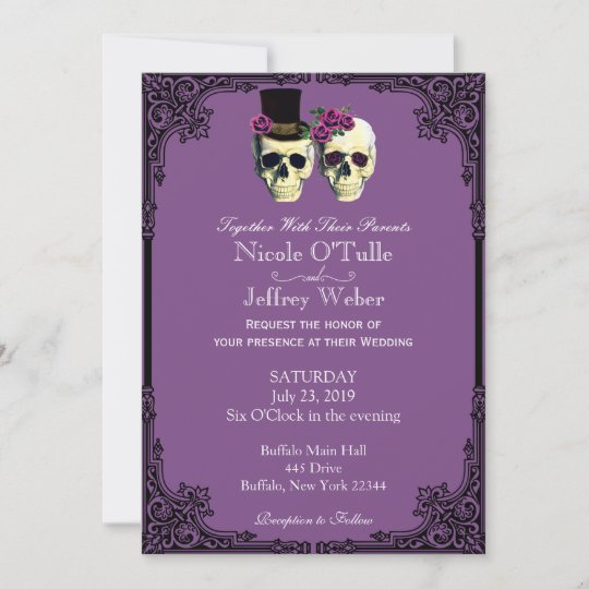 Purple Goth Sugar Skull Wedding Invitation | Zazzle.com