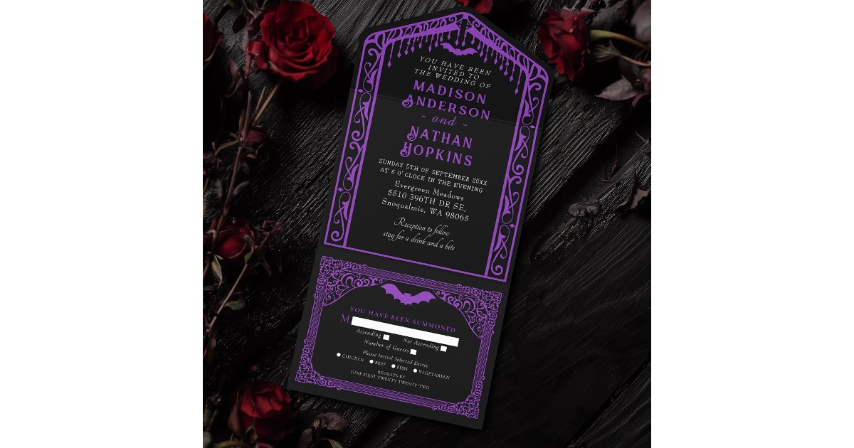 Purple Gothic Vampire Cathedral Wedding All In One Invitation | Zazzle