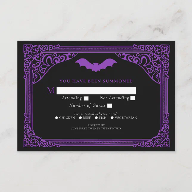 Purple Gothic Vampire Cathedral Wedding RSVP Enclosure Card | Zazzle