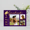 Purple Grad Cap Photo Foil Graduation Announcement | Zazzle