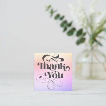 Purple gradient cool retro script order thank you square business card ...
