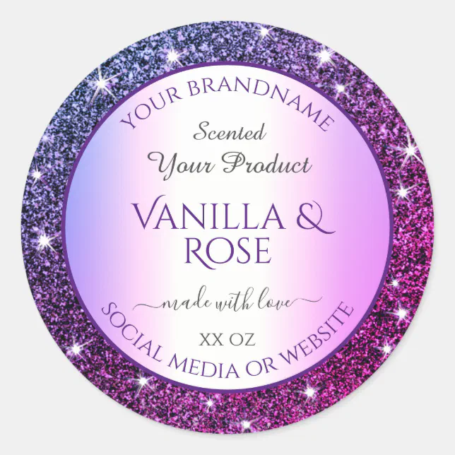Purple Gradient Glitter Product Packaging Labels | Zazzle