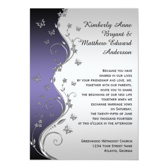 Purple Gradient Silver Ornate Butterflies Wedding Invitation | Zazzle.com
