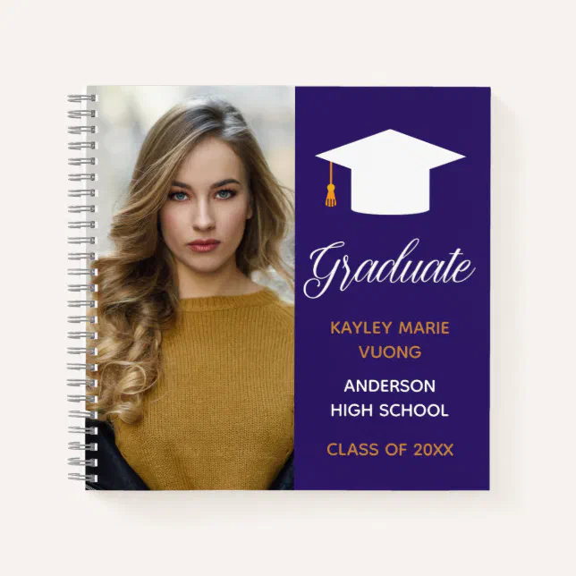 Purple Graduate Photo Autograph Graduation Guest Notebook | Zazzle