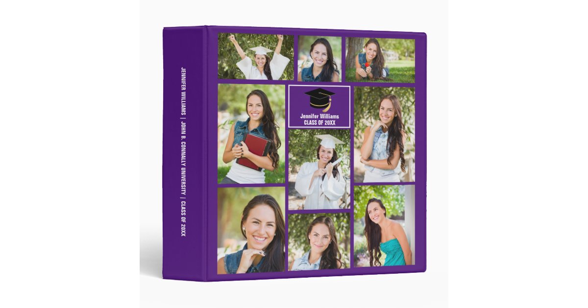 Purple Graduate Photo Collage 2024 Chic Graduation 3 Ring Binder | Zazzle
