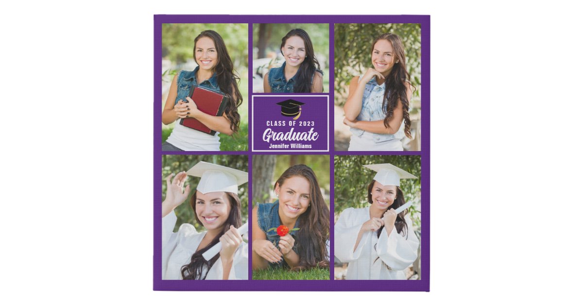 Purple Graduate Photo Collage Graduation Square Faux Canvas Print | Zazzle