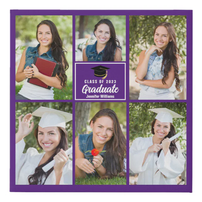 Purple Graduate Photo Collage Graduation Square Faux Canvas Print | Zazzle