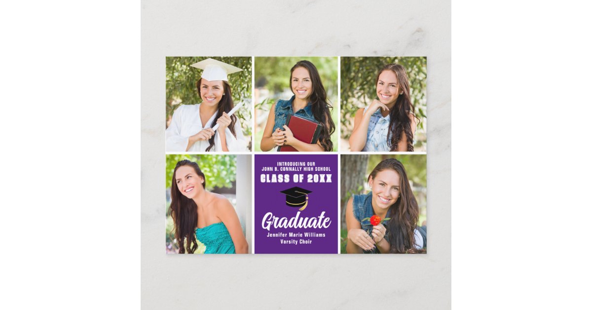 Purple Graduate Photo Collage Modern Graduation Postcard | Zazzle