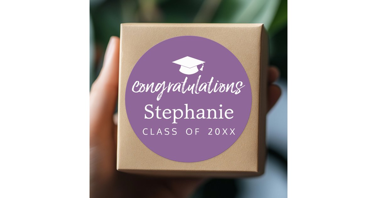 Purple Graduation Cap congratulation modern script Classic Round ...