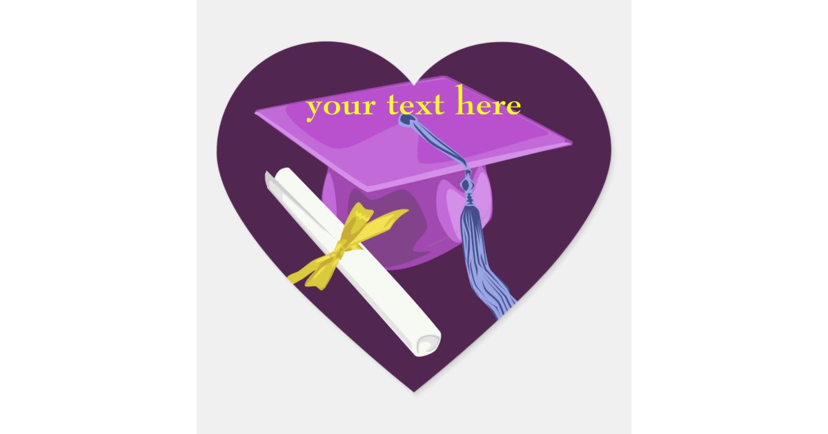 Purple Graduation Cap Heart Stickers | Zazzle