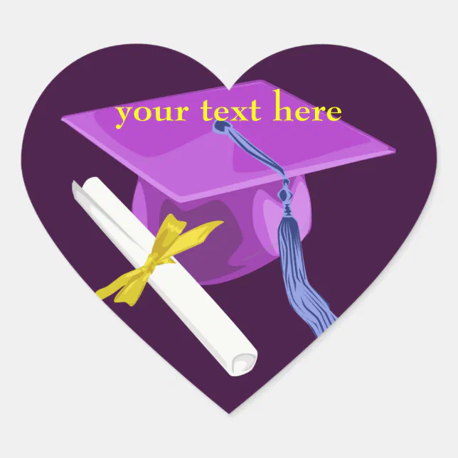 Purple Graduation Cap Heart Stickers | Zazzle