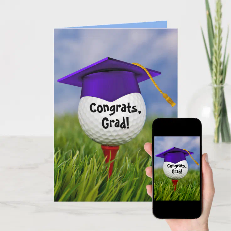 Purple Graduation Cap On Golf Ball Card | Zazzle