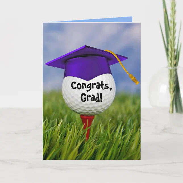 Purple Graduation Cap On Golf Ball Card | Zazzle