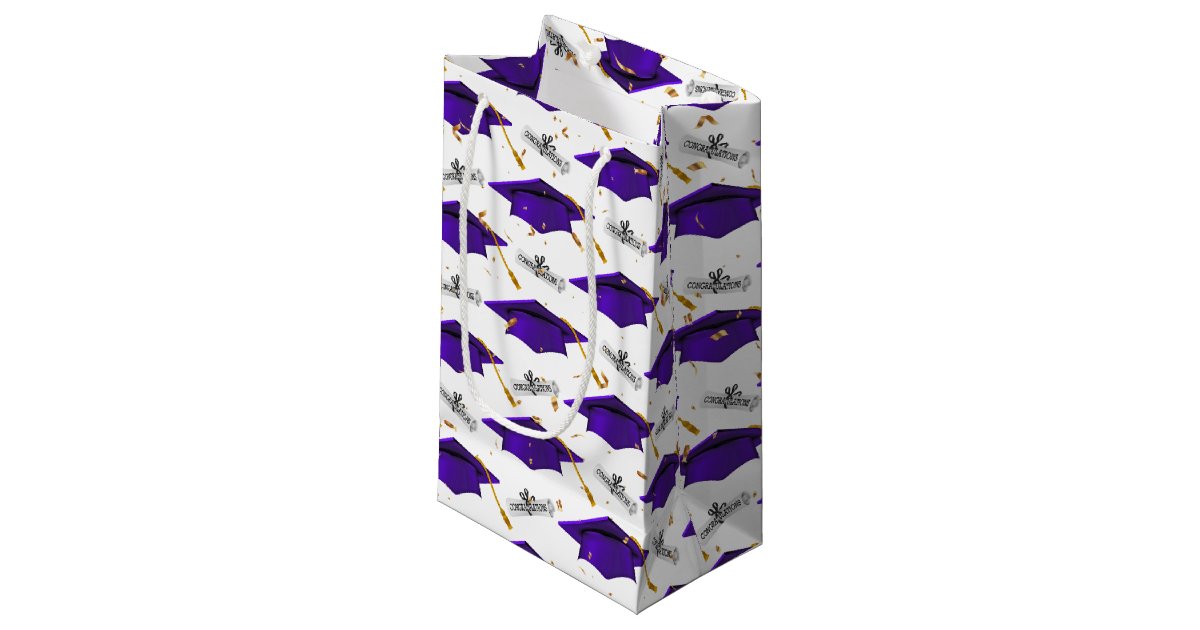 Purple Graduation Caps with Diplomas Small Gift Bag | Zazzle