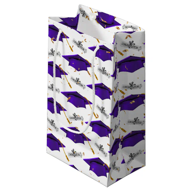 Purple Graduation Caps with Diplomas Small Gift Bag | Zazzle