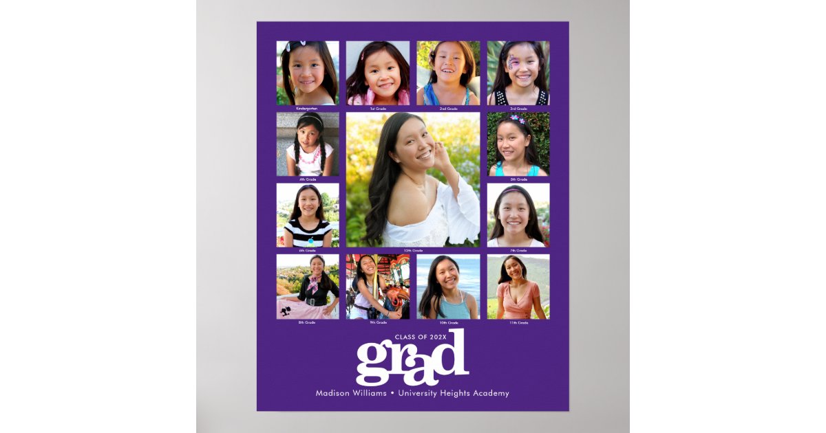 Purple Graduation K–12 Photo Collage Bold Modern Poster | Zazzle