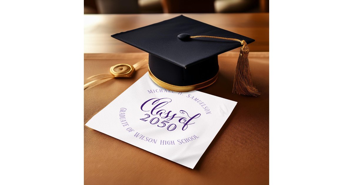 Purple Graduation Party Script Custom Napkins | Zazzle