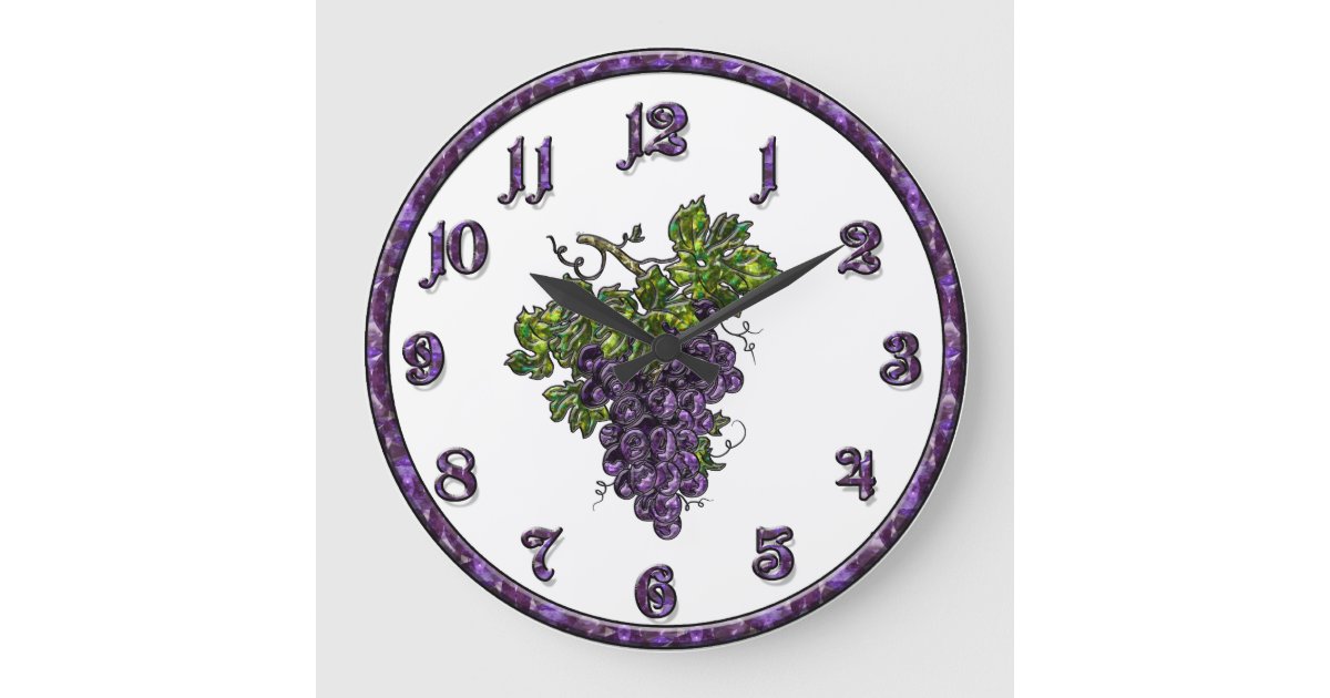 Purple Grape Large Clock | Zazzle