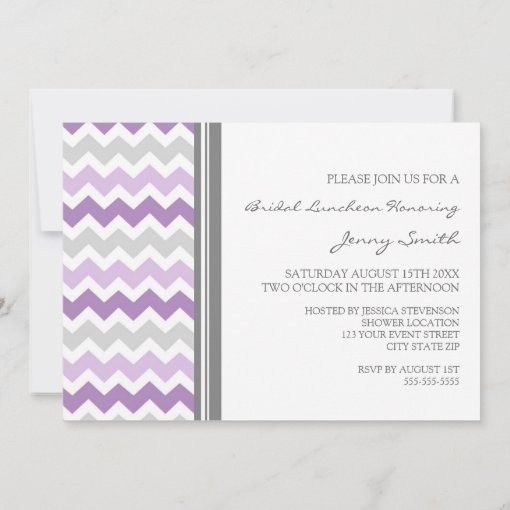 Purple Gray Chevron Bridal Lunch Invitation | Zazzle