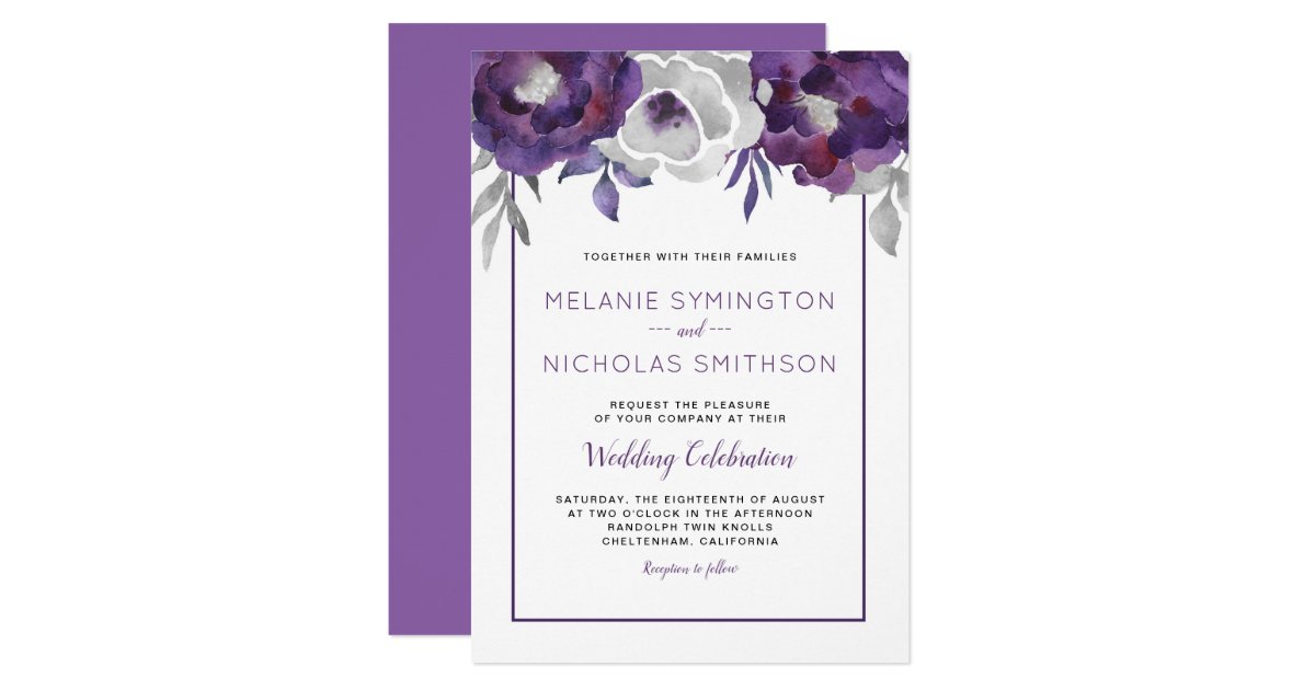 Purple Gray Floral wedding celebration invitations | Zazzle.com