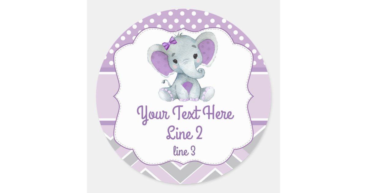 Purple Gray Girl Elephant Peanut Round Sticker | Zazzle