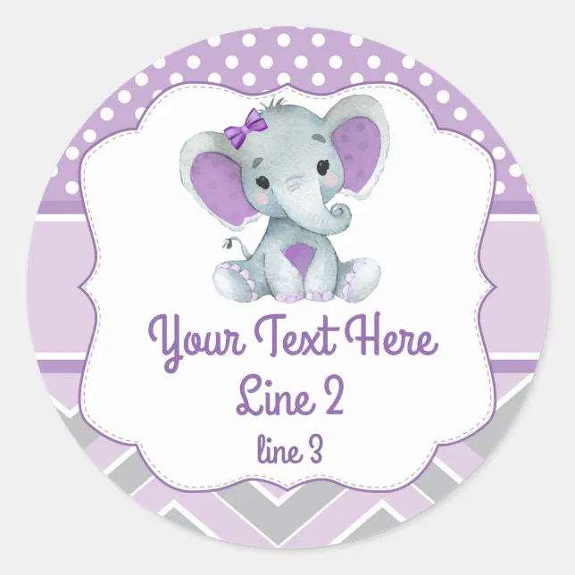 Purple Gray Girl Elephant Peanut Round Sticker | Zazzle