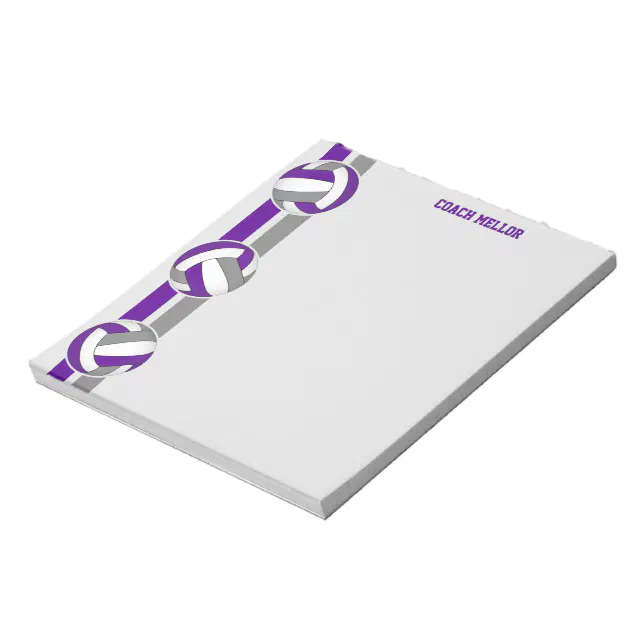 purple gray team colors volleyball coach custom notepad | Zazzle