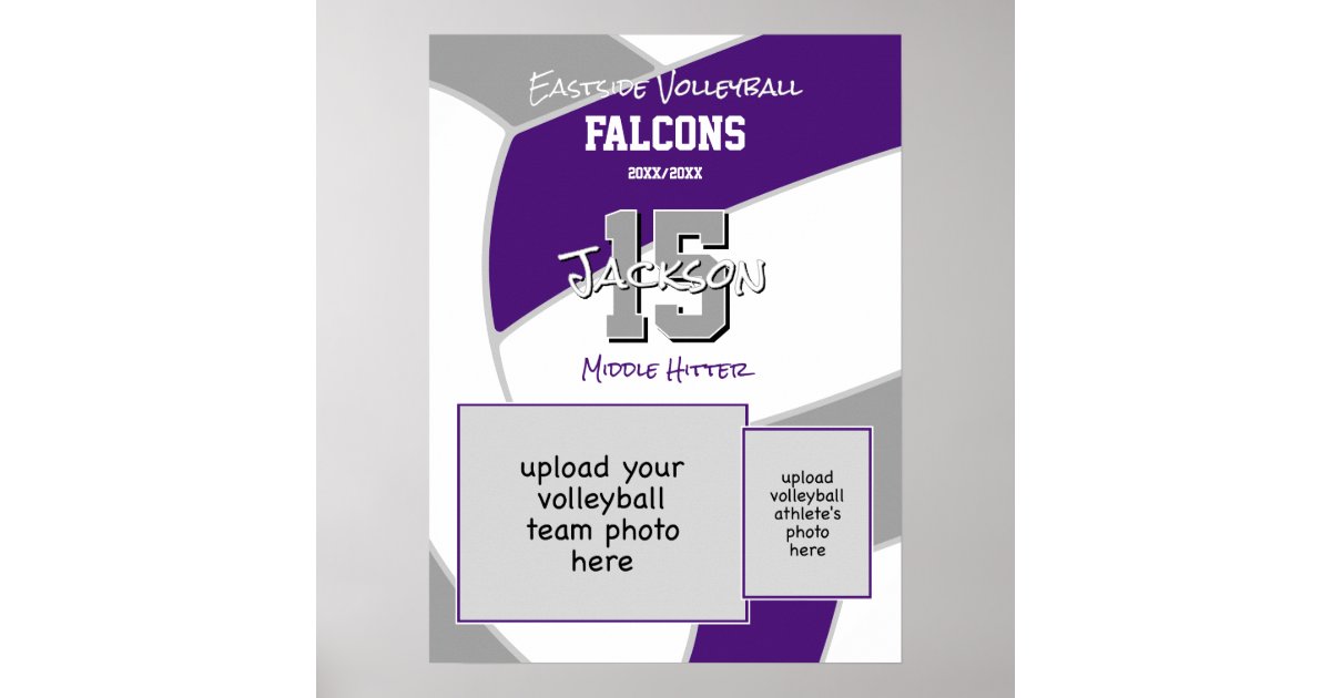 purple gray volleyball team colors commemorative poster | Zazzle