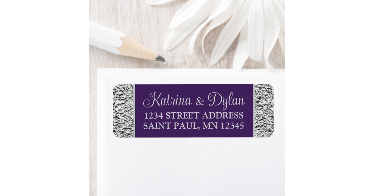 Purple, Gray Wedding Address Label | Zazzle