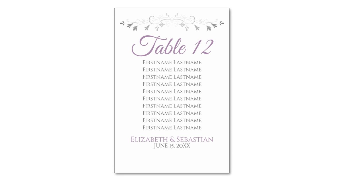 Purple & Gray Wedding Table Number Seating Chart | Zazzle