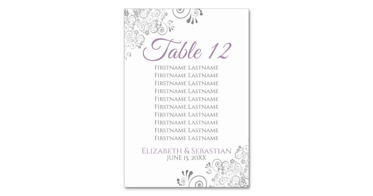 Purple & Gray Wedding Table Number Seating Chart | Zazzle