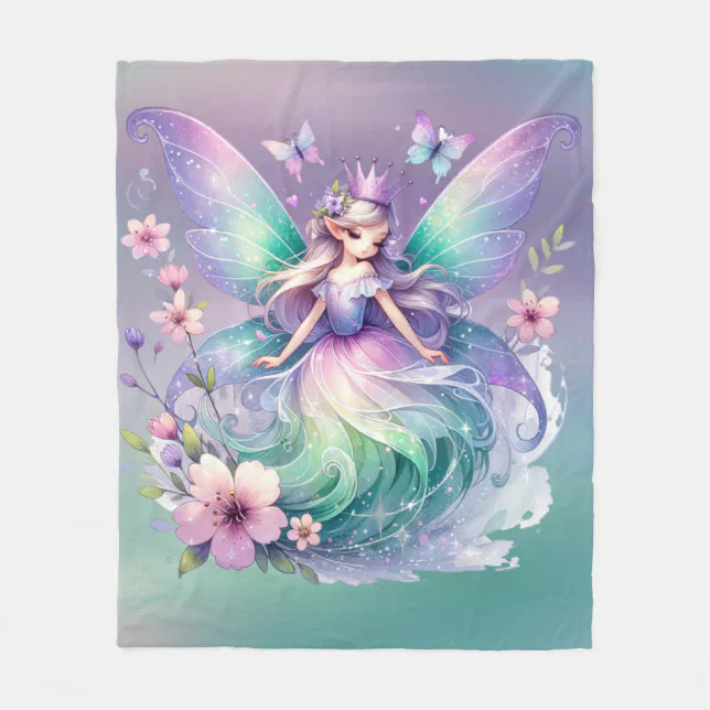 Purple Green Butterfly Fairy Princess Girls Fleece Blanket | Zazzle