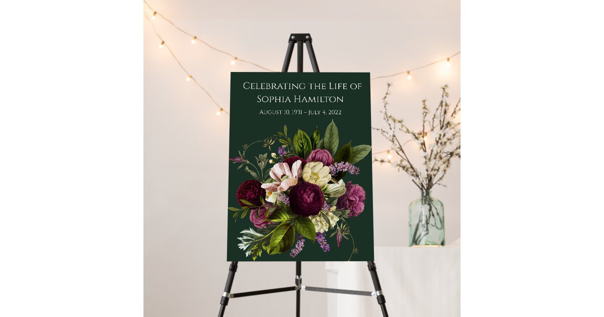 Purple Green Floral Memorial Funeral Sign | Zazzle