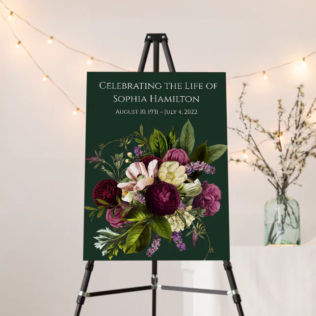 Purple Green Floral Memorial Funeral Sign | Zazzle