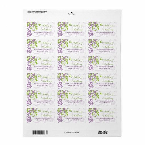 Purple Green Floral Wedding Address Mailing Label | Zazzle