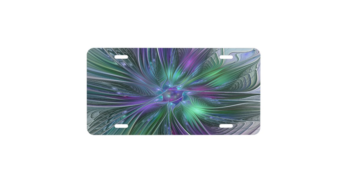 Purple Green Flower Modern Abstract Art Fractal License Plate | Zazzle