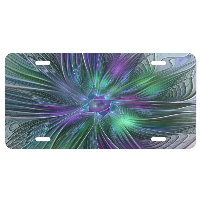 Purple Green Flower Modern Abstract Art Fractal License Plate | Zazzle