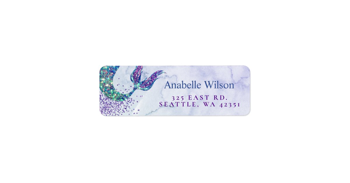 Purple Green Glitter mermaid Tail Label | Zazzle