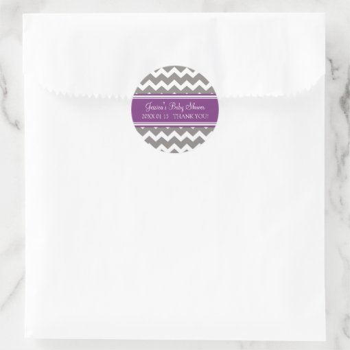 Purple Grey Chevron Baby Shower Favor Stickers | Zazzle