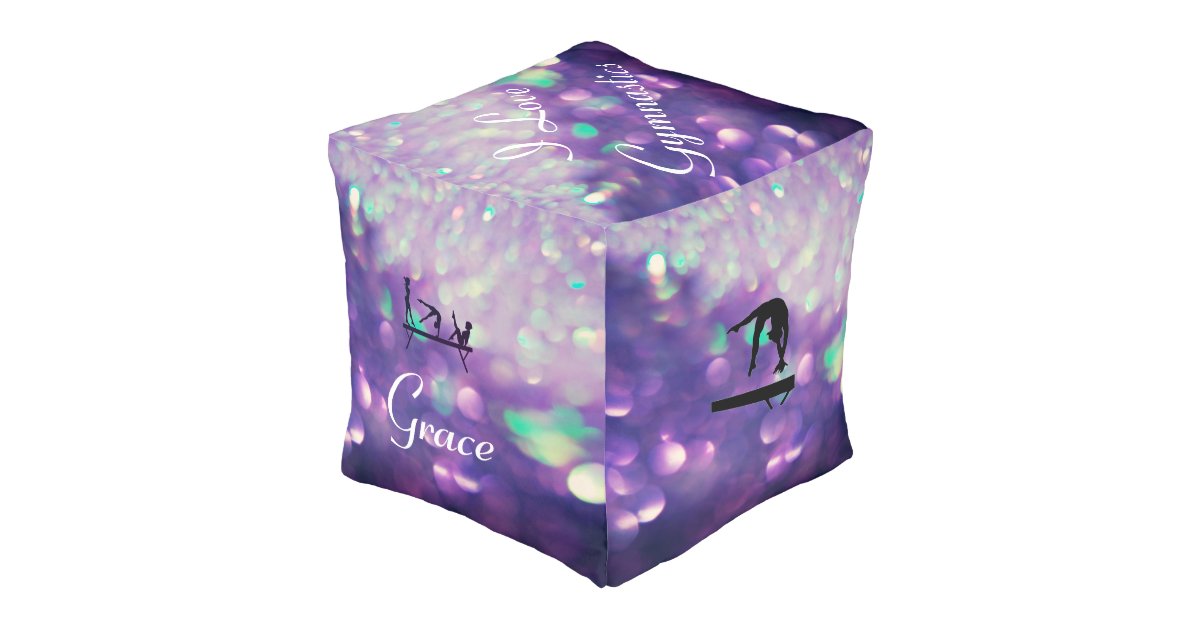 PURPLE GYMNASTICS PERSONALIZED CUBE POUF | Zazzle