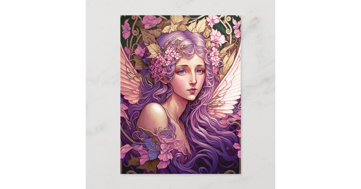 Purple Hair Fairy Angel Fantasy Art Postcard | Zazzle