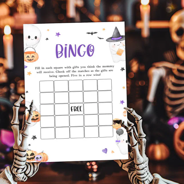 Purple Halloween Little Boo Baby Shower Bingo Game | Zazzle