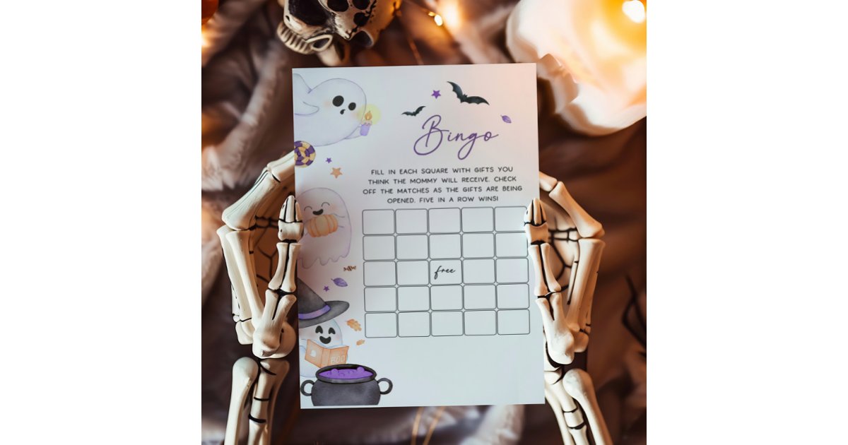Purple Halloween Little Boo Baby Shower Bingo Game | Zazzle