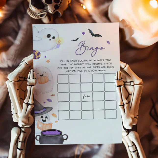 Purple Halloween Little Boo Baby Shower Bingo Game | Zazzle